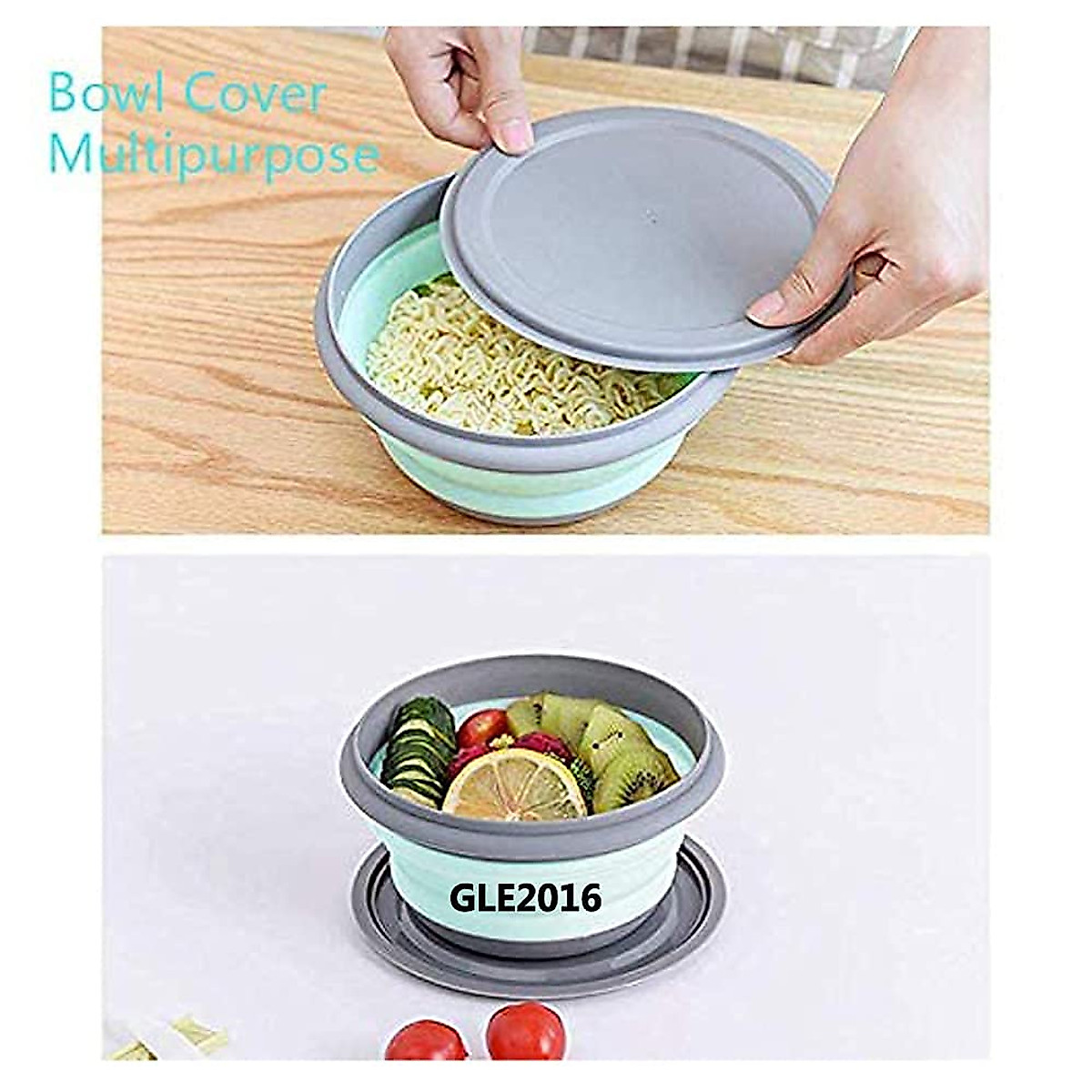GLE2016 3 PCs Food Grade Silicone Collapsible Bowl Lunch Box - Expandable Food Storage Containers Set -Silicone Salad Bowl with Lid Portable