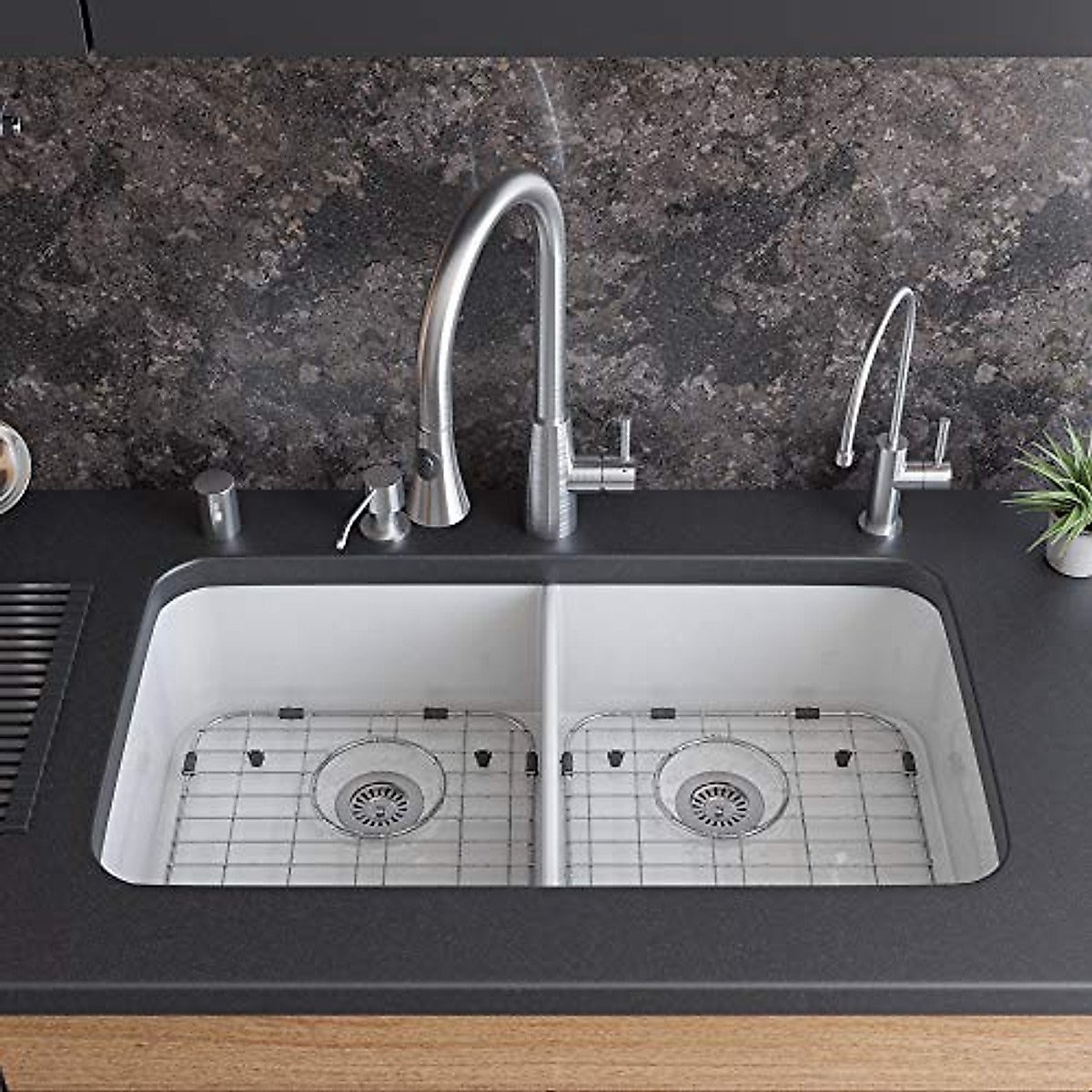 ALFI brand AB512UM-W White Double Bowl Fireclay Undermount Kitchen Sink, 32"