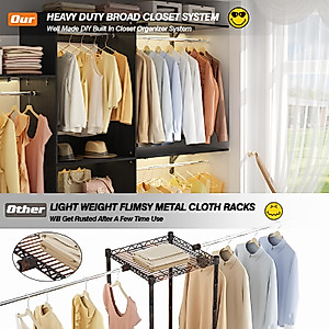 Armocity 96'' Closet System, 8FT Walk In Closet Organizer with 3 Shelving Towers, Heavy Duty Bedroom Wardrobe with 5 Shelves, Wall Mounted Clothes Rack (Can Be Cut To Fit), 96"L x 16"W x 75"H, Black