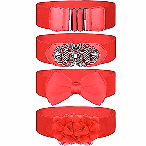 Chuangdi 4 Pieces Women Vintage Waist Belt Elastic Stretch Retro Cinch Belt Waistband for Jeans Pants Dresses (Fresh Style)