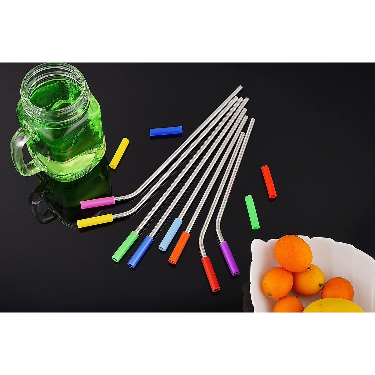 20 Pack Reusable Stainless Steel Metal Straws,10.5" & 8.5" Reusable Drinking Straws with 20 Silicone Tips 5 Straw Brushes 1 Travel Case,Eco Friendly Extra Long Metal Straw Fit for 20 24 30 oz Tumbler