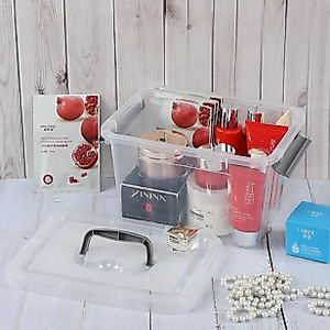 Udotry 6 Quart Clear Plastic Storage Latching Bins with Handle, Small Plastic Boxes with Lids, 6 Packs