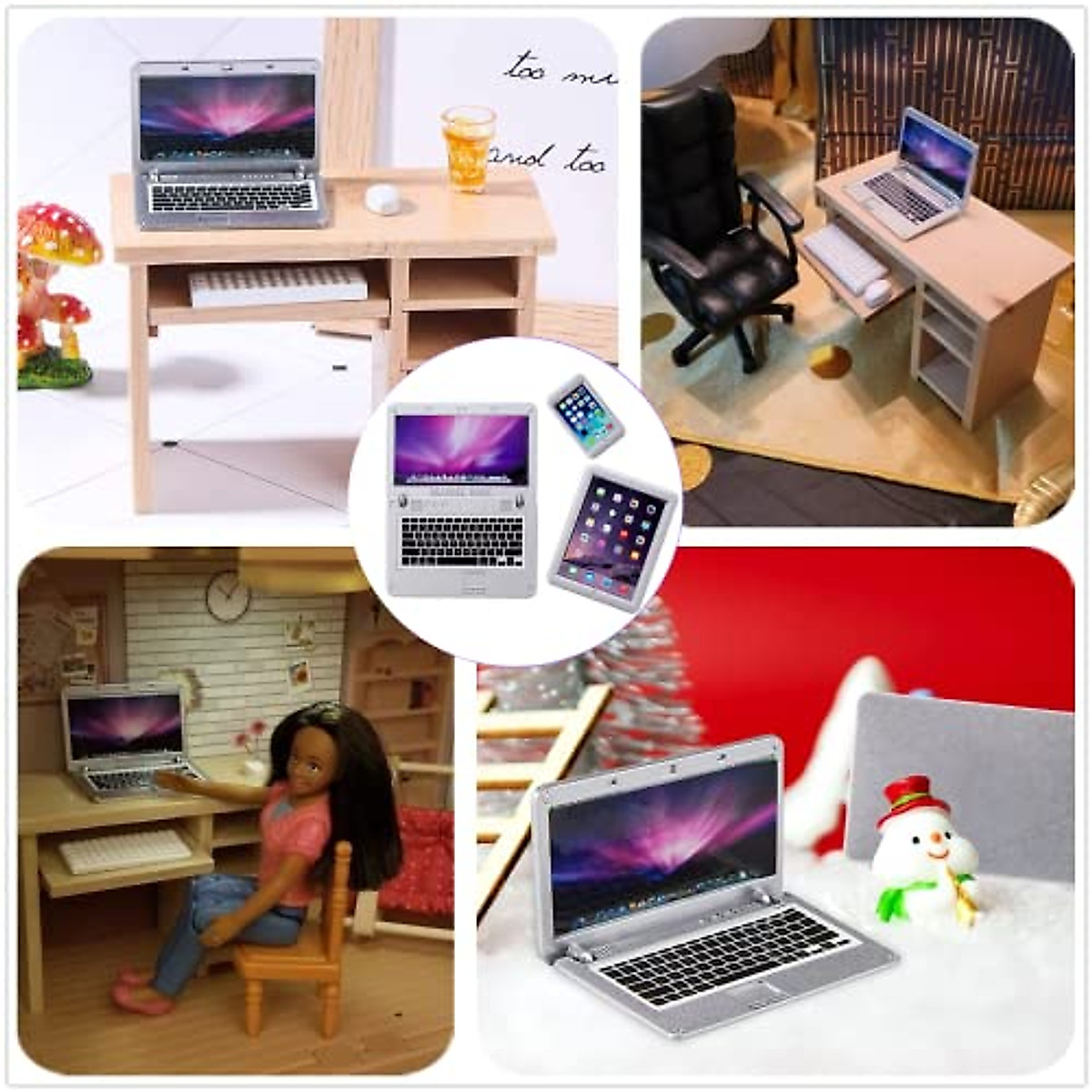 LCXYYY Dollhouse Miniature Laptop Computer Tablet Phone Simulation Accessories, 1:6 Scale Dollhouse Accessories Dolls Play Sets