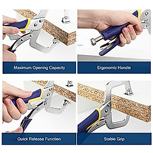 Nuovoware Premium Face Clamp, Locking C Clamp 2 Pack 11" with Swivel Pads, Metal Pocket Hole Clamp Locking Plier Table & Tool Vise Grip for DIY Woodworking, Welding, Cabinetry, Pocket Hole Joinery