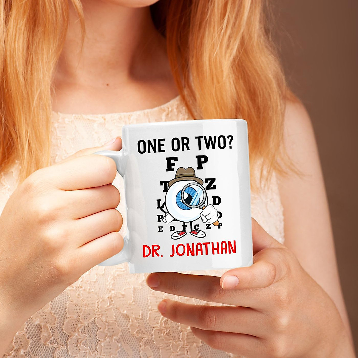 Personalized Eye Chart Alphabet Coffee Mug Gift With Eye Doctor Name, Customized Ophthalmologist Eye Doctor Ophthalmology Mug 11 Oz 15 Oz, Ophthalmologist White Coffee Cup Gift For Men Women Birthday