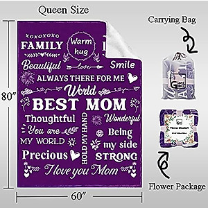 Gift Throw Blanket for Mom in English with Thankful, Thoughtful and Respectful Words, Queen Size 80"*60" Purple (English)