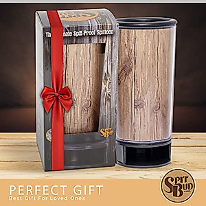Wood Grain by Spit Bud - The Ultimate Spittoon for Chew - Portable Dip & Snuff Cup with Lid, Pop Tab, Spill-Proof Funnel, Can Cutter & Holder - Fit in Cup Holders - Holds 8oz - Made in USA