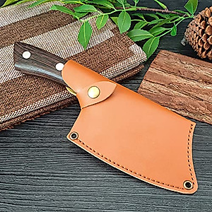 Fubinaty 5 Inch Chef Knife Set Handmade Forged Squama Pattern Kitchen Cleaver Knives High Carbon Steel Cooking Knife with Full Tang Wood Handle and PU Leather Sheath for Home Restaurant Camping BBQ