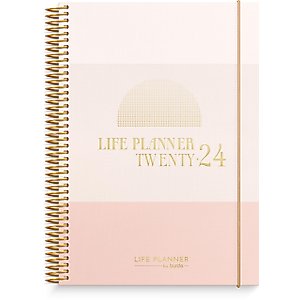Burde Planner 2024 | Daily & Weekly Planner | Life Planner Pink Horizontal | 18 December 2023-5 January 2025 | Hardcover & Spiralbound A5 Format | Monthly & Yearly Overview | Stickers Included