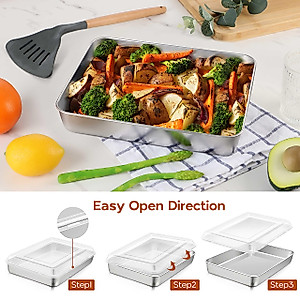 Onader 10⅜ x 8⅛ x 2 Inch Baking Pan with Lid 2 Pack Stainless Steel Lasagna Rectangular Cake Pan