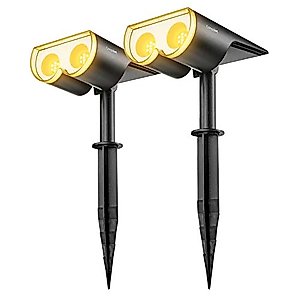 Consciot Solar Spot Lights Outdoor, 16 LEDs IP67 Waterproof Solar Outdoor Lights, Auto On/Off Solar Landscape Spotlights, 2-in-1 Adjustable Wall Lights for Garden Yard Pathway, 2 Pack (Warm White)