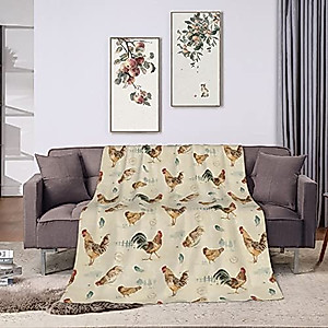 Cute Country Farm Rooster Blanket Ultra Soft Flannel Throw Blanket Warm Cozy Blanket Gifts for Kids Adults All Season 50"X40"