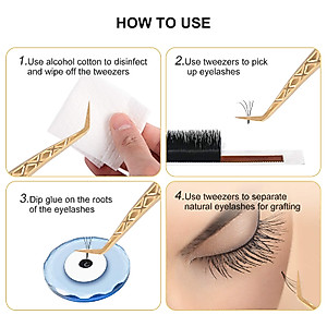 FEITA Eyelash Extension Tweezer Set Gold Lash Applicator Tool - Precision Lashes Diamond Grip Tweezers for 2D-6D Volume & Individual Eyelashes Extensions Supplies (6Pcs)