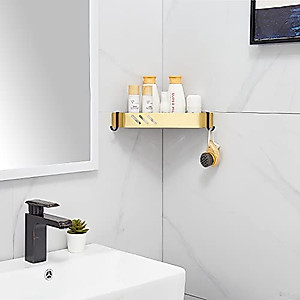 dairazan Wall-Mounted-Gold Bathroom Corner Shelves - Shower Rack with Caddy Towel Hooks for Kitchen Living Room Toilet