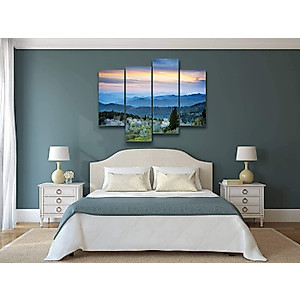 YKing1 Scenic Blue Ridge Parkway Appalachians Smoky Mountains Spring Landscape Wall Art Painting Pictures Print On Canvas Stretched & Framed Artworks Modern Hanging Posters Home Decor 4PANEL