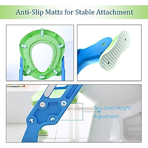 Potty Training Seat with Step Stool Ladder and Handles for Baby Toddler Kid Children Boys and Girls Toilet Training Chair with Padded Soft Cushion and Non-Slip Wide Step (Green Blue)