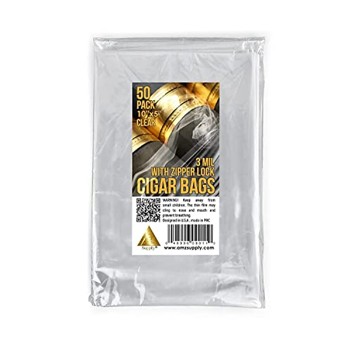 APQ Polyethylene Slide Seal Lock Cigar Bags 10 x 5, Clear Small Plastic Bags Zip Pack of 100, Slide Top Closure Zipper Bags 10x5, Plastic Zip Bags Small, 3 Mil Plastic Bags, Resealable Plastic Bags