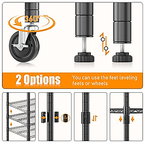 Himimi 18" D×36" W×82" H Storage Shelves with Wheels Metal Wire Shelving Unit 5 Tier Adjustable Shelving Heavy Duty Garage Shelf Organizer Rack Loads 2000LBS，Black