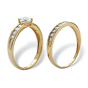PalmBeach 10K Yellow Gold Round Cubic Zirconia Channel Set Bridal Ring Set Sizes 6-10 Size 8