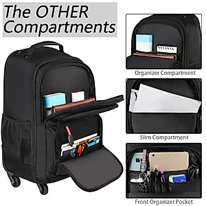 MATEIN Rolling Backpack with 4 Wheels, 17 inch Travel Laptop Backpack for Women Men, Large Wheeled Backpacks Water Resistant Business Carry on Bag Airline Approved, School Luggage Suitcase Bag, Black