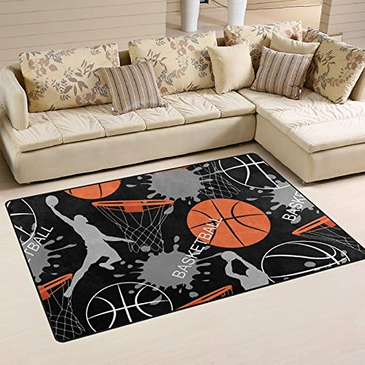 ZZAEO Area Rug 60 x 39 inch Home Decoration Floor Mat for Living Room Bedroom (Play Basketball)