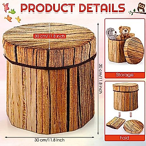 Amylove 3 Pack Tree Stump Storage Stool 12 x 12 Inch Stool Ottoman, Cute Folding Storage Toy Box with Foam Cushion, Collapsible Seat Chest (Novel)