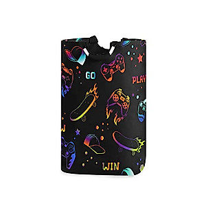 Kigai Gamepad Skateboard Laundry Hamper Large Waterproof with Handle Laundry Baskets Foldable Lightweight Durable Store Basket for Bathroom Bedroom