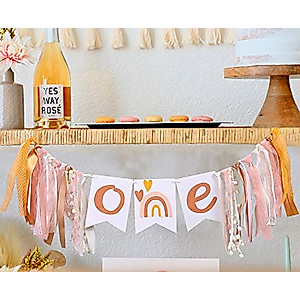 Bohemian Party Rainbow Birthday Banner -1st birthday high chair bunting decoration, silent and neutral modern girl, smash cake props, photographer photo props. (Bohemian Rainbow)