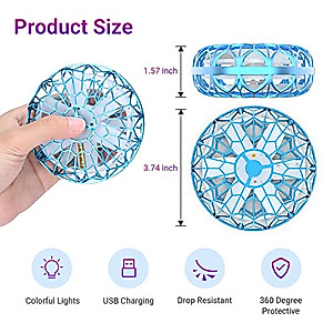 isYoung Hand Operated Boomerang, Mini Drone for Kids Adult, Flying Spinner UFO with LED Light Indoor Outdoor Gift Toys for Boys (Blue)