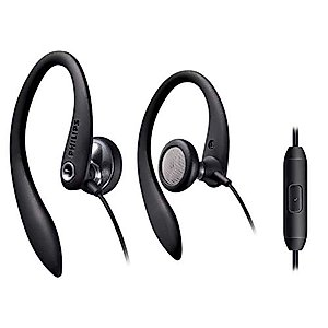 Philips SHS3305BK Wired Flexible Earhook Headphones with Mic, Black