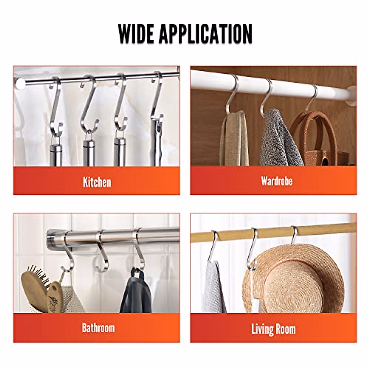 MroMax 304 Stainless Steel S Hooks,80mm/3.15" Silver S Shaped Hook Hangers for Kitchen Bathroom Bedroom Storage Room Office Outdoor Multiple Uses, 10Pcs