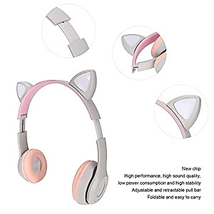 Cat Ear Headphone, RGB Wireless Gaming Headset Noise Cancelling Retractable Portable Bluetooth Headphone with 40mm Speaker for Kids Adults Girls Boys