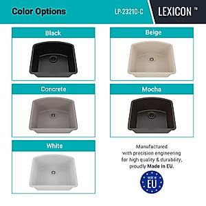 23" x 21" Quartz Kitchen Sink,D-Shaped, Single Bowl Kitchen Sinks, Drop in Kitchen Sink, Granite Composite Kitchen Sink, Undermount Sink, Galaxy Concrete kitchen sinks, with Grid, Strainer, LP-2321D-C