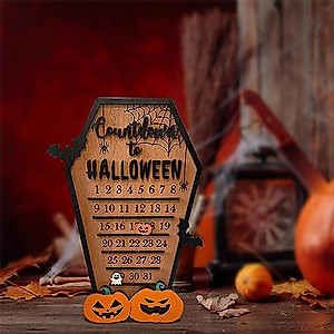 Halloween Advent Countdown Calendar 2023 New DIY Moving Wooden Countdown Block Calendar to Halloween Advent Calendar Pumpkin Halloween Countdown Sign Decor Wall Hanging Xmas Ornament Gift For All