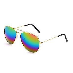 SOOLALA 2 Pairs Womens Classic Thin Metal Rainbow Mirrored Lens Aviator Sunglasses