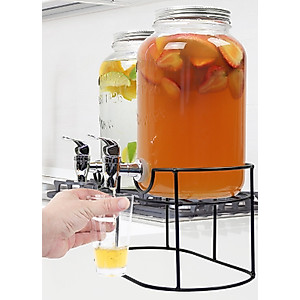 Estilo Glass Double Drink Dispenser with Stand - Set of 2, 1 Gallon Glass Beverage Dispenser with Stand, Glass Drink Dispenser, Glass Jar with Lid, Mason Jar for Weddings, Juice Dispensers for Parties