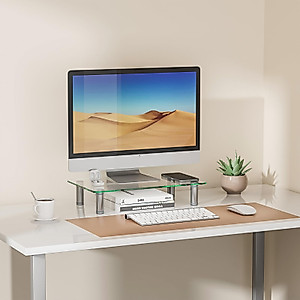 WALI Rectangular Tempered Glass Monitor Riser Desktop Stand Height Adjustable Table Top for Flat Screen LCD LED TV, Laptop, Notebook, Display (GTT001), 16 X 10 inch, Clear