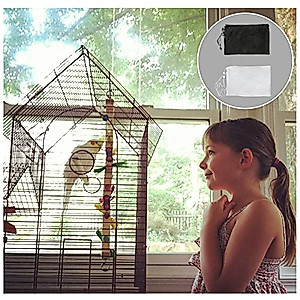 BKDMZZMY Bird Cage Seed Catcher, 2 Pack Large Bird Cage Covers, Birdcage Nylon Mesh with Swing Stretchy Shell Adjustable Drawstring Parrot Cage Skirt Traps Cage Soft Airy Net (White and Black)