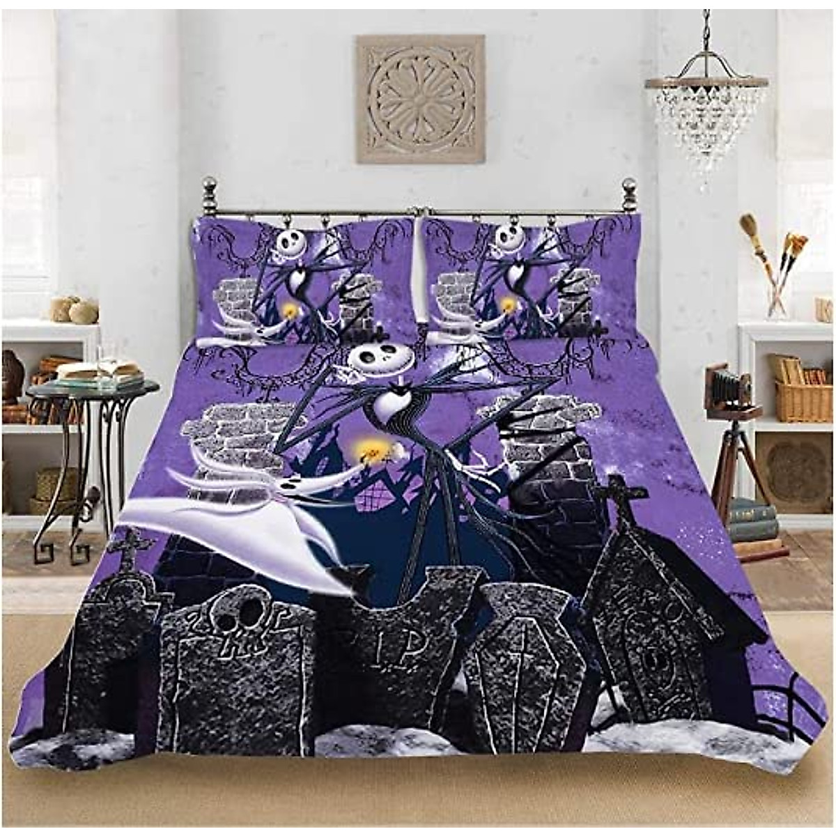 OYUXMAS Nightmare Before Christmas 3D Duvet Cover Set 2 Pieces Set-with 1 Pillowcases 100% Microfiber Soft Comfortable Durable Duvet Cover Bedding Set (Twin Size, No Comforter)