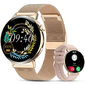 Smart Watches for Women (Make/Answer Call) 1.32" HD Display Fitness Watch with Sleep Blood Pressure Blood Oxygen Heart Rate Monitor, IP67 Waterproof Smart Watch for Android Phones & iOS(Gold)