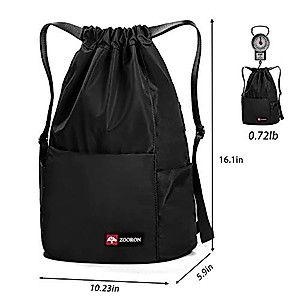 ZOORON Waterproof Drawstring Gym Backpack Bag for Men & Women, Sport Gym Sack Mini Travel Daypack