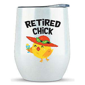 JENVIO Retirement Gifts for Women | 12 Ounce Wine/Coffee Stainless Steel Travel Tumbler/Mug w Sliding Lid Straw and Gift Box | Funny Teacher Coworker Farewell Themed Glass Valentine's Day