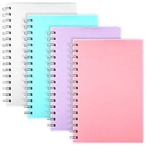 EOOUT Dotted Journal Spiral Notebook 4 Pack A5 Spiral Dot Grid Notebook for School, Office, Artist Writing Drawing, 100 Sheets/200 Pages, Blue, Pink, Purple, Transparent