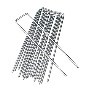 6 Inches Heavy Duty Galvanized Steel Garden Stakes Staples Securing Pegs for Securing Weed Fabric Landscape Fabric Netting Ground Sheets and Fleece, Christmas Decoration Accessories (50, Silver)