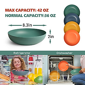 Teivio 8.4" Large Plastic Pasta Bowls Salad Bowls Reusable, 45 oz Pasta Serving Bowl Set of 8, Wheat Straw Serving Plate Bowls for Pasta, Salad, Cereal, Soup, Dishwasher Safe, Autumn Multicolor