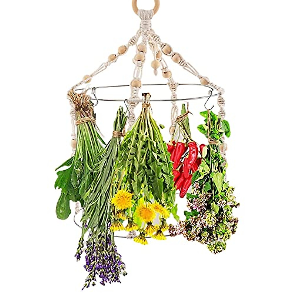 Gecorid Boho Drying Rack | Macrame Flower Drying Rack with 15 Hooks ...