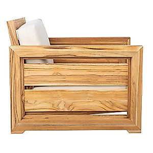 SAFAVIEH Couture Patio Guadeloupe Natural Brazilian Teak and White Outdoor Club Chair