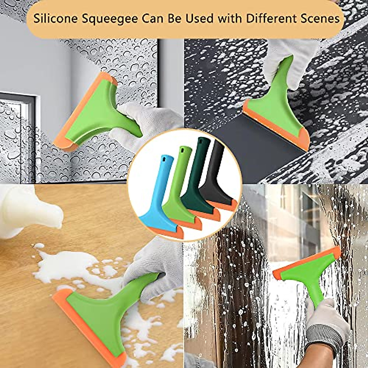 4PCS Small Silicone Squeegee, Squeegee for Car Windows Shower Glass Door Mirrors Car Windshield, Auto Water Blade Squeegee Window Tint Squeegee, Flexible Squeegee with No-Slip Handle