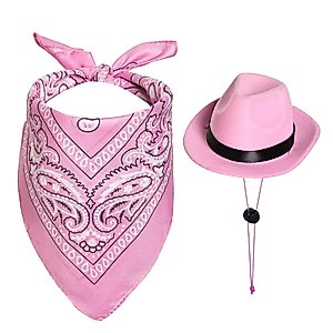choyaxo Dog Halloween Costumes Pet Cowboy Costume for Dogs Cat Cowboy Hat with Bandana Scarf Set Party Accessories (Pink)