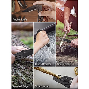 Tactical Legal Knife for Men Women - 2.68 Inch Serrated Blade Small Black Pocket Knife with Glass Breaker Seatbelt Cutter - Cool Folding Knives for Camping Work EDC - Mens Birthday Gift Ideas 6655 B